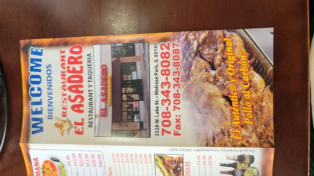 Menu at El Asadero restaurant, Melrose Park