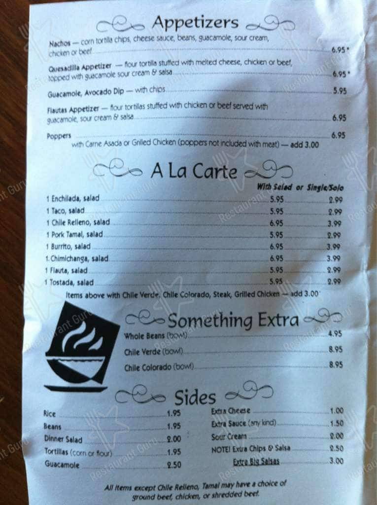 Menu at El Azteca restaurant, Ukiah, S State St