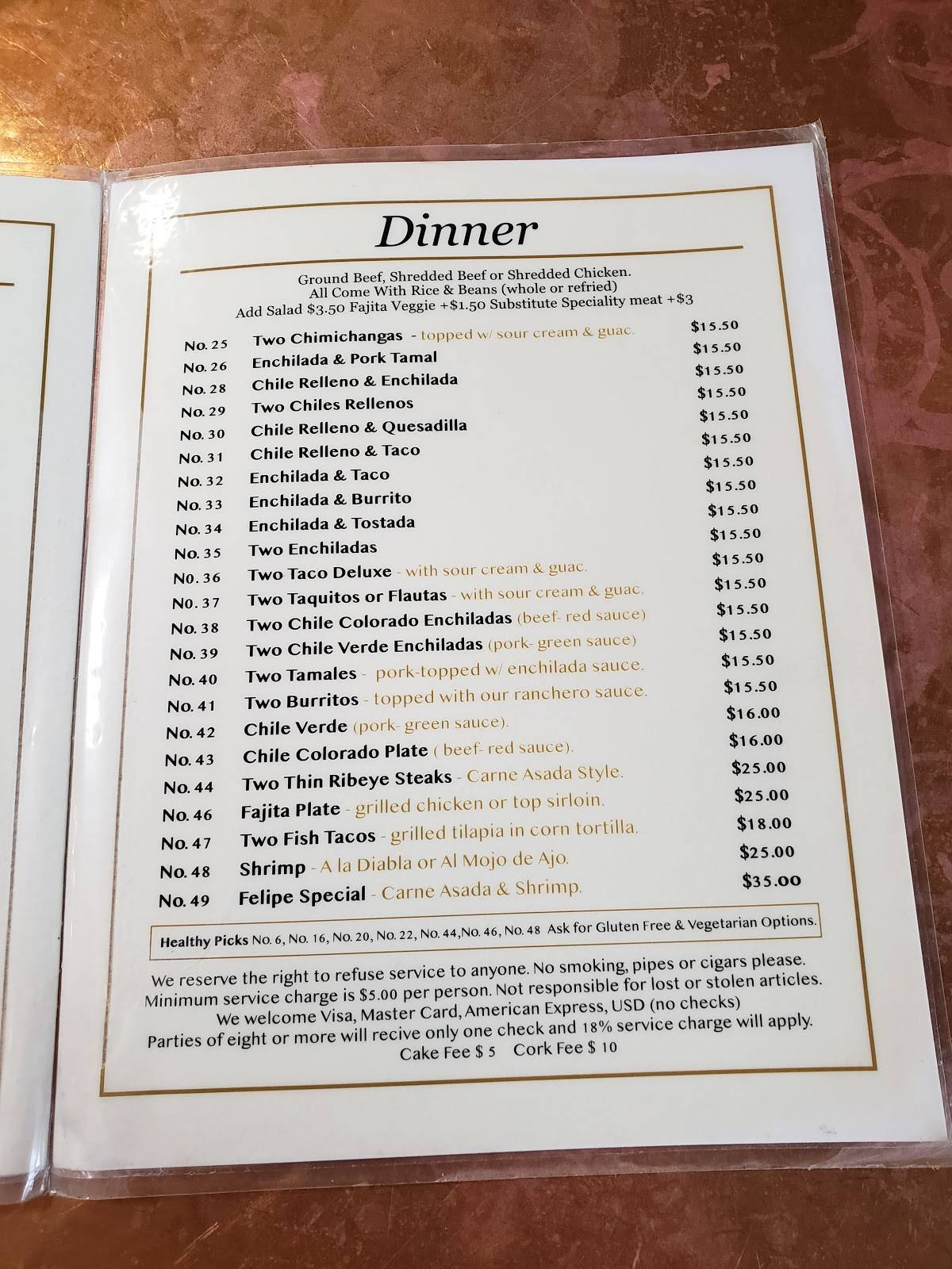 Menu at El Azteca restaurant, Ukiah, S State St