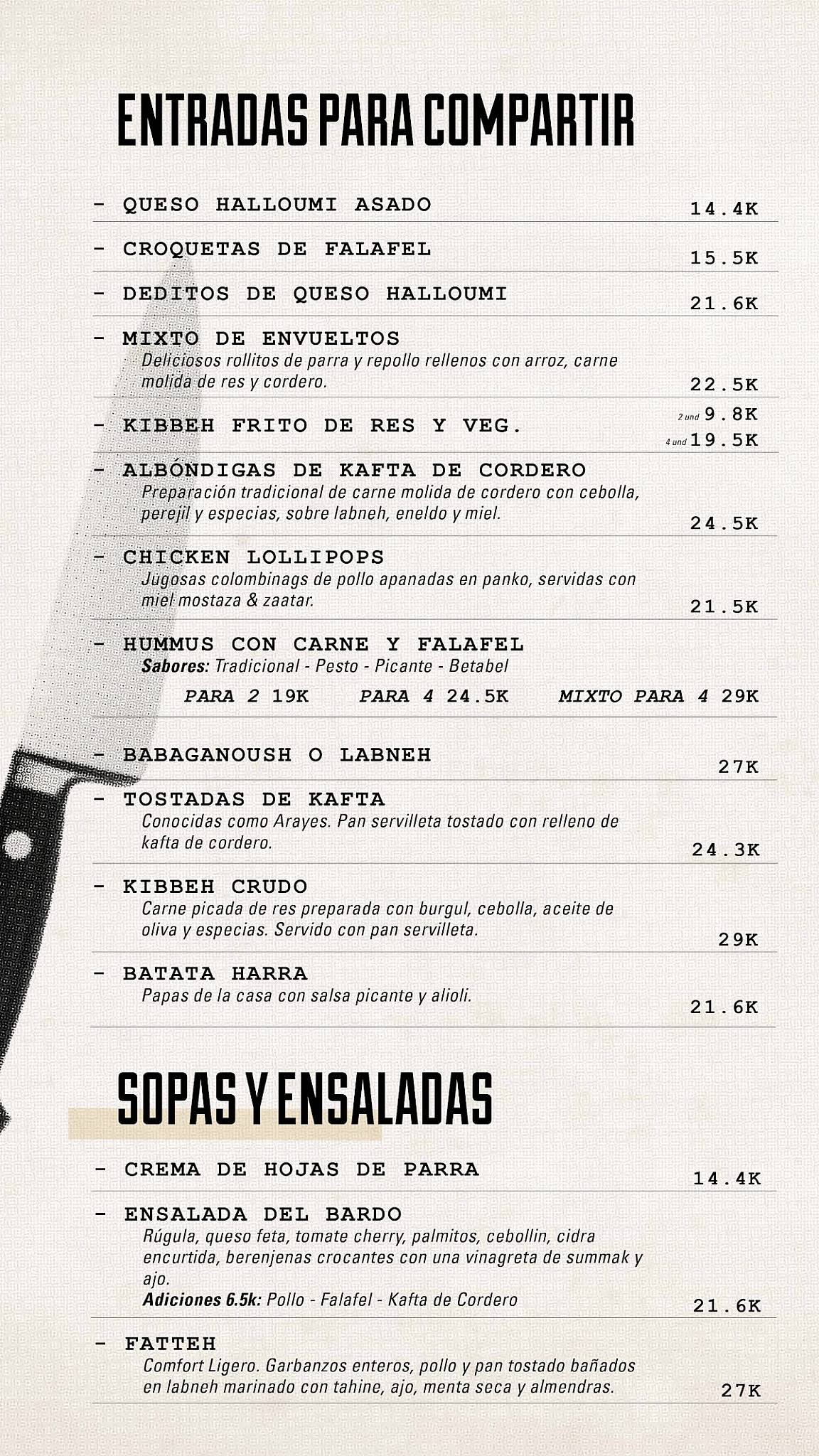 Carta de El Bardo - Bar & Mediterranean Grill, Bogotá, Calle 69a # 5-59 ...