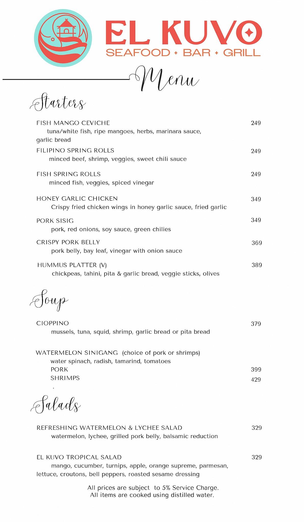 Menu at El Kuvo restaurant, Coron