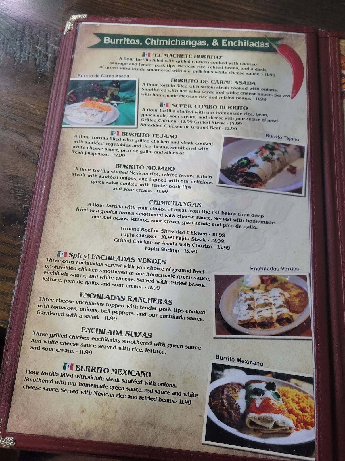 Menu at El Machete Mexican Bar and Grill, Sevierville