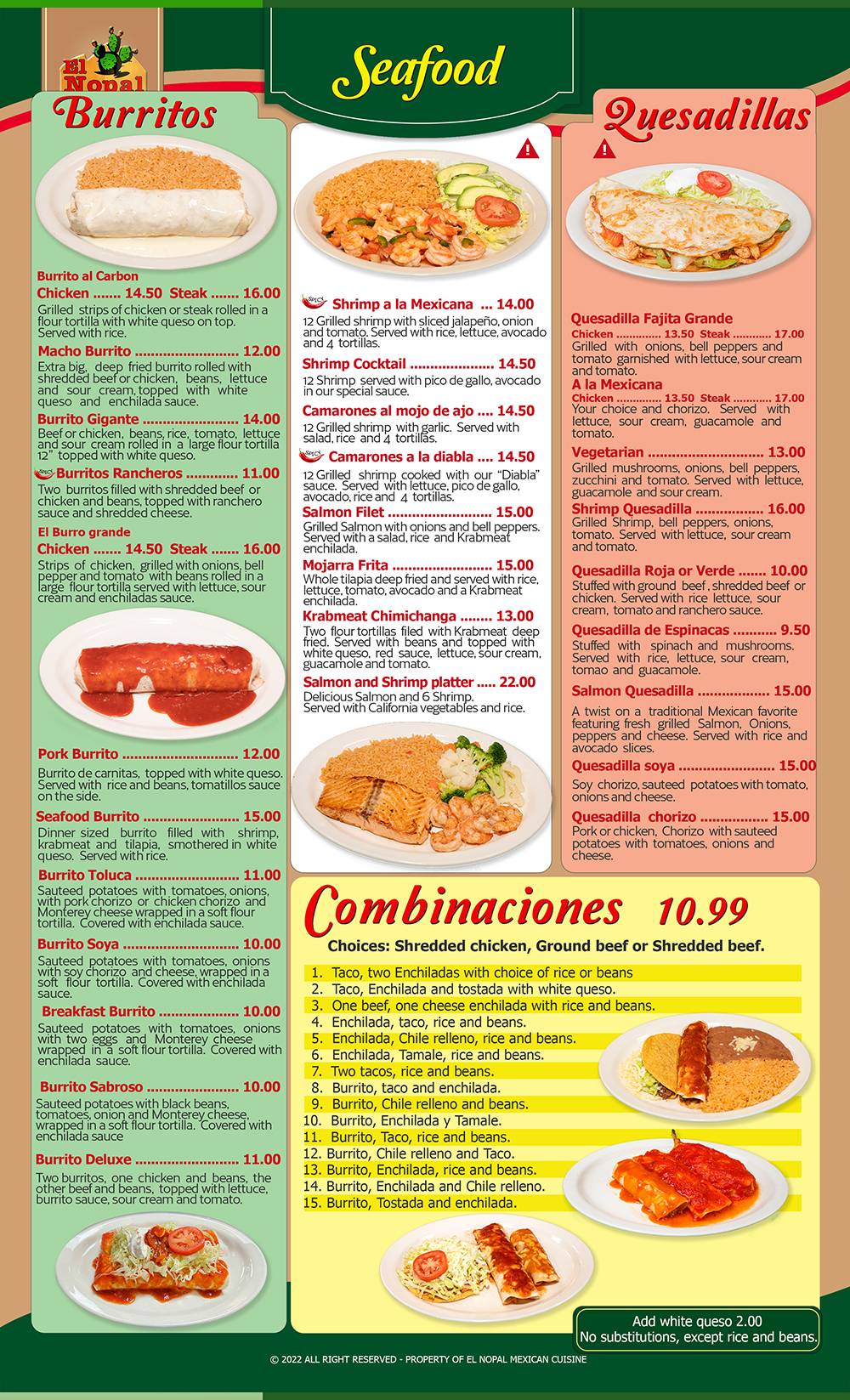 Menu at El Nopal Mexican Food restaurant, Madison