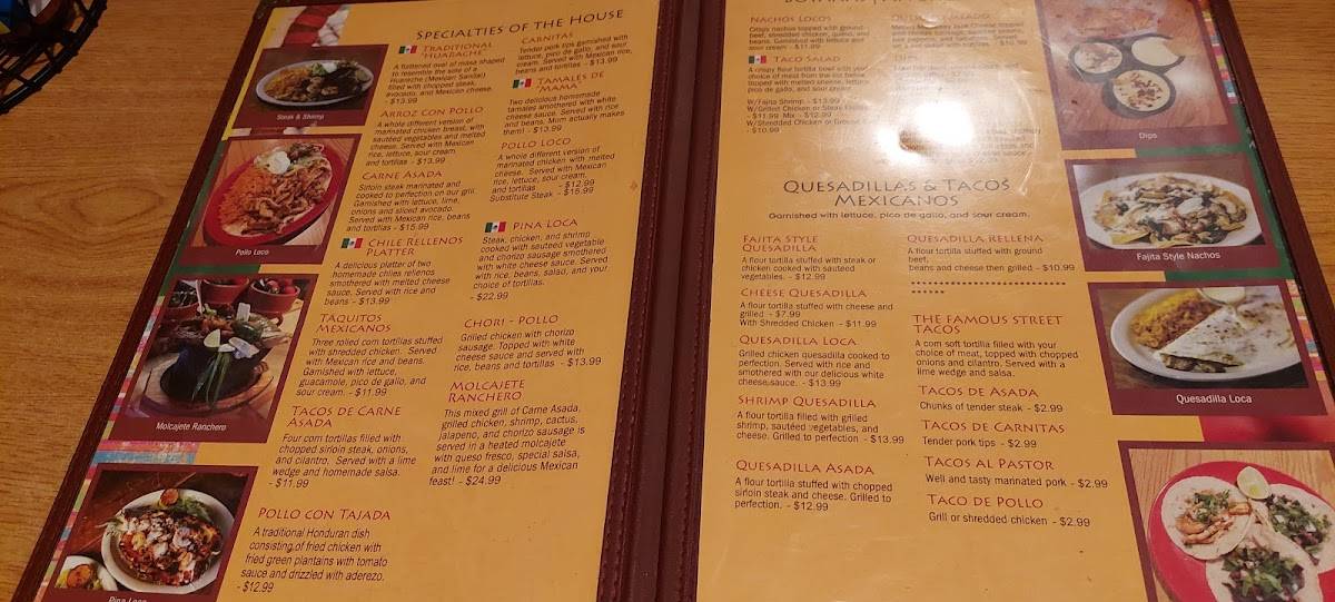 Menu at El Ranchero Loco restaurant, Pigeon Forge