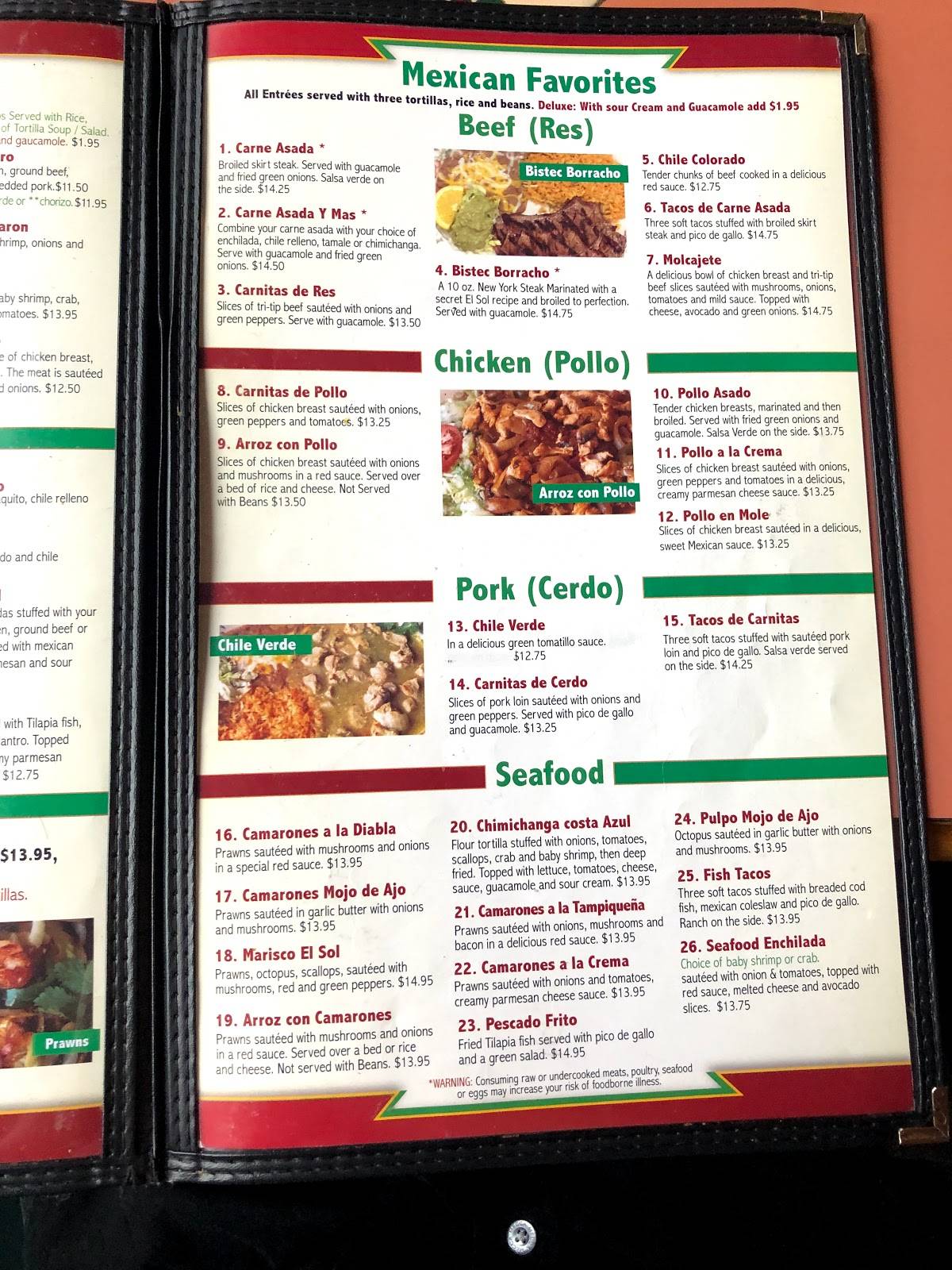 Menu at El Sol De Mexico restaurant, Corvallis, NW 9th St