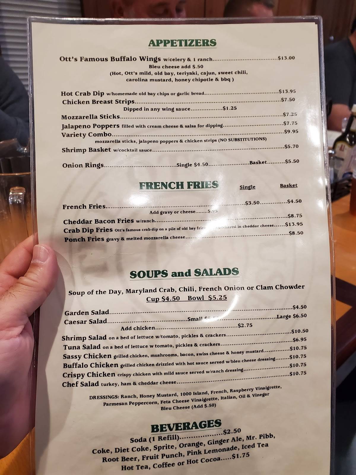 Menu at Ott House pub & bar, Emmitsburg