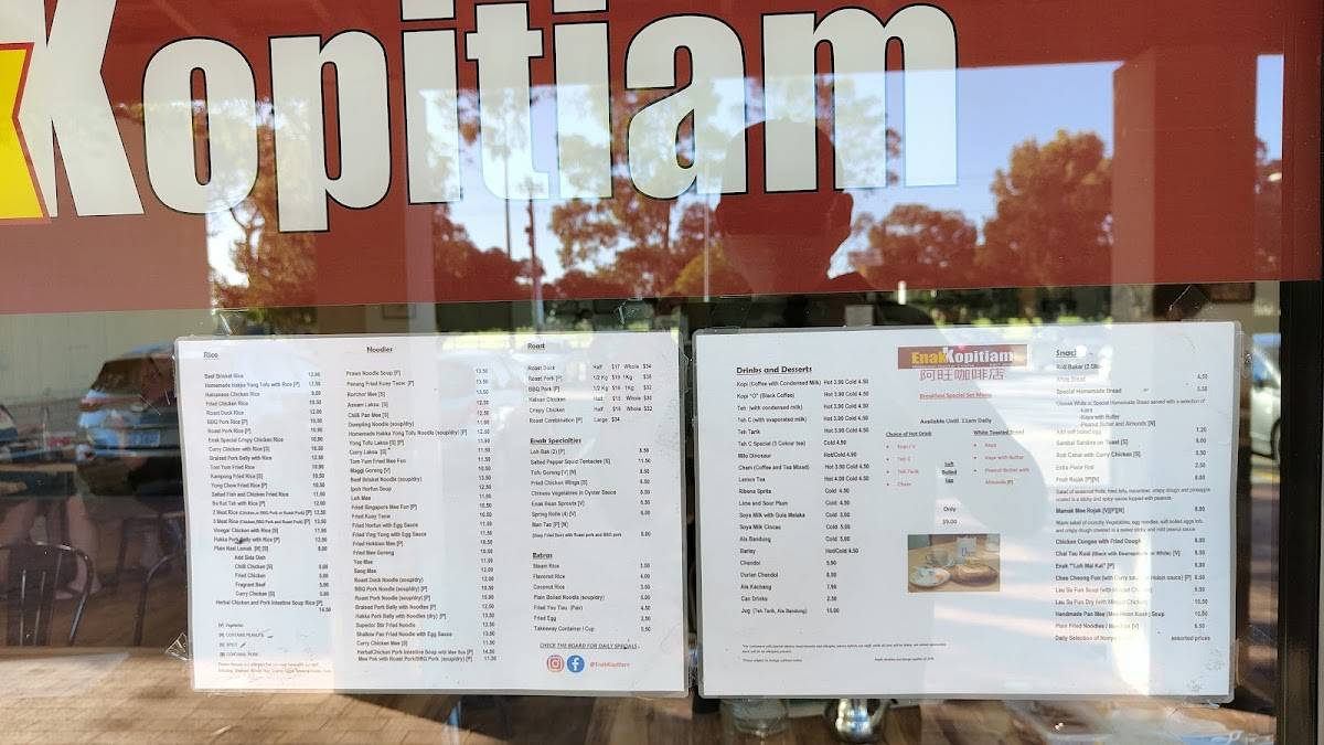 Menu at Enak Kopitiam restaurant, Willetton, shop 11/61 Apsley Rd
