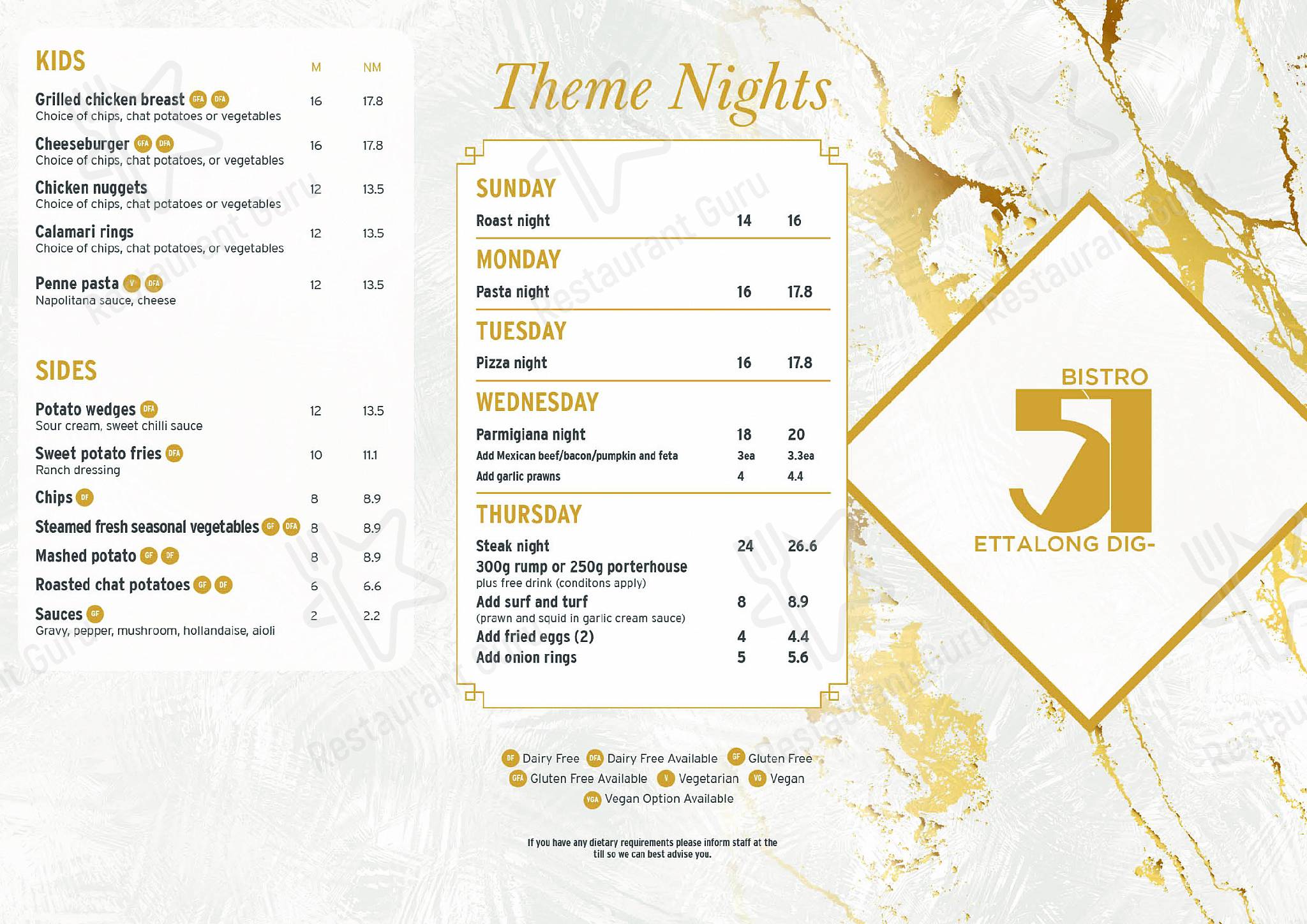 Menu at Ettalong Diggers club, Ettalong Beach