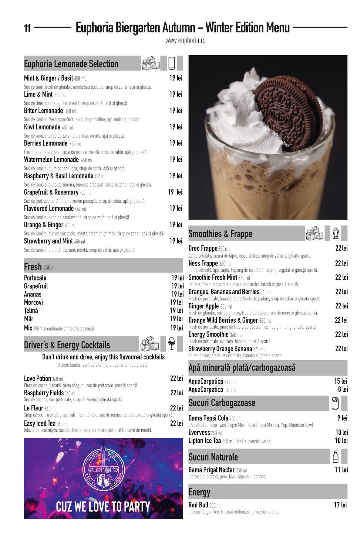 Carta de Euphoria Biergarten, Cluj-Napoca