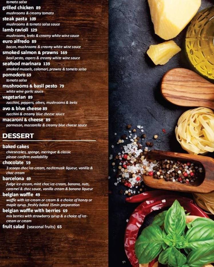 Menu at Euro Caffé cafe, Bloemfontein, U32 Mimosa Mall