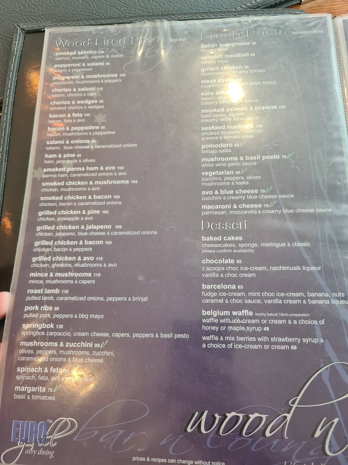 Menu at Euro Caffé cafe, Bloemfontein, U32 Mimosa Mall