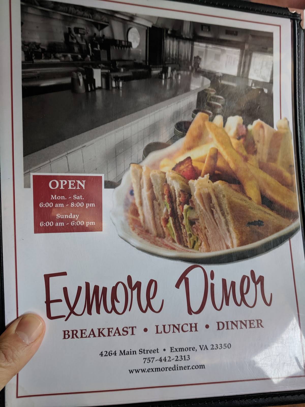 Menu at Exmore Diner restaurant, Exmore, Main St