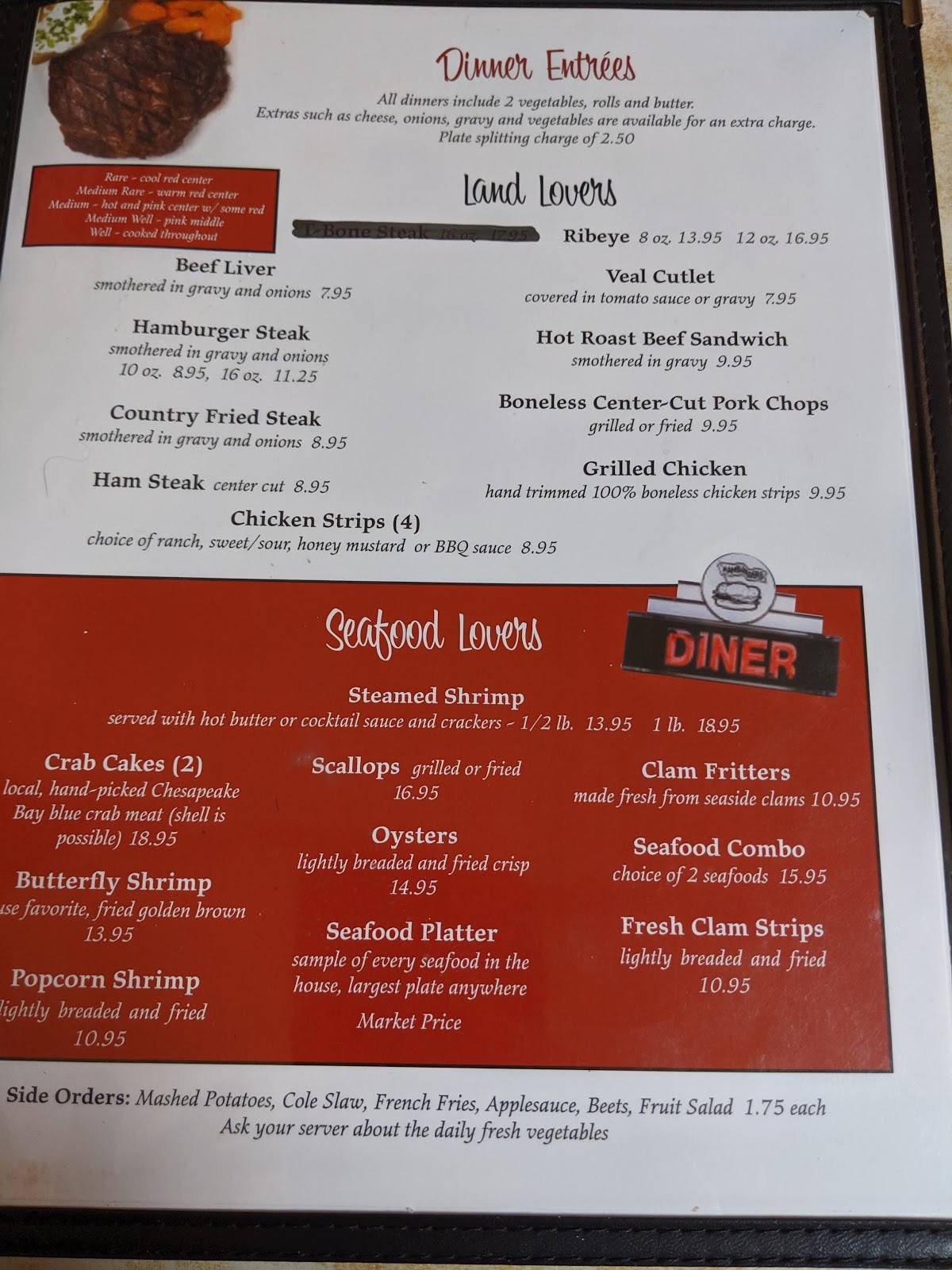 Menu at Exmore Diner restaurant, Exmore, Main St