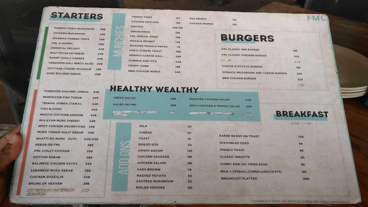 Menu at FML - Food Music Love (Kharadi), Pune, Ground floor