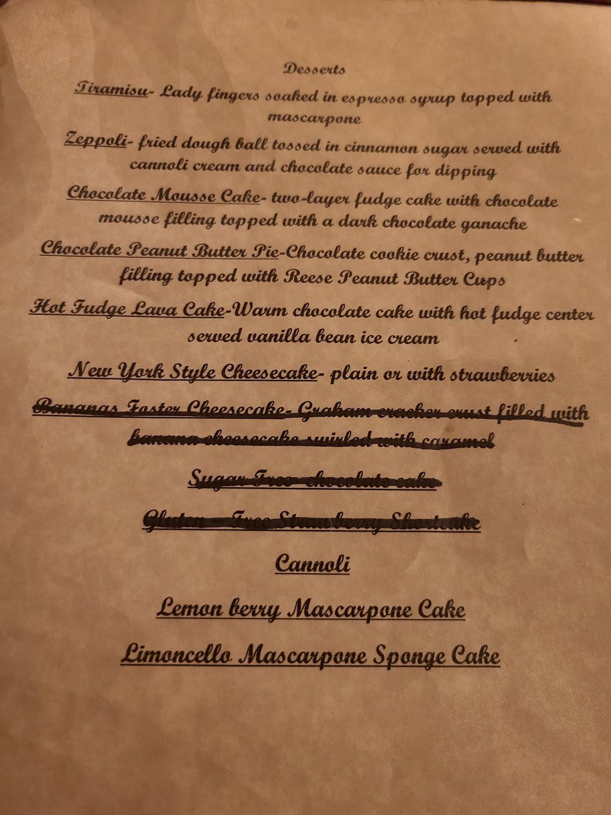 Menu at Fabio's Restaurant, Grantville