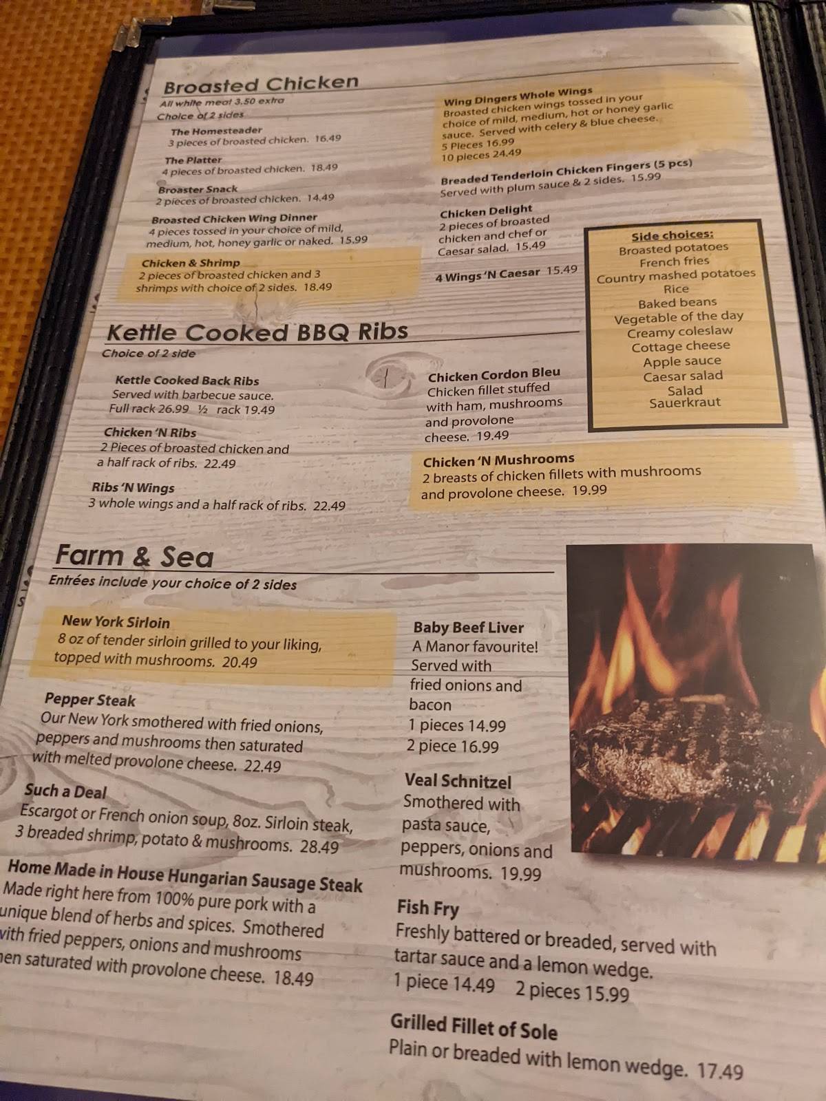 Menu at Falls Manor Restaurant, Niagara Falls