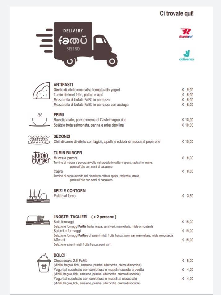 Menu at Lo Yogurt Famù restaurant, Cuneo