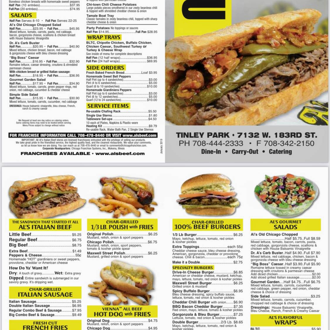 Menu at Al's #1 Italian Beef fast food, Tinley Park, 183rd St