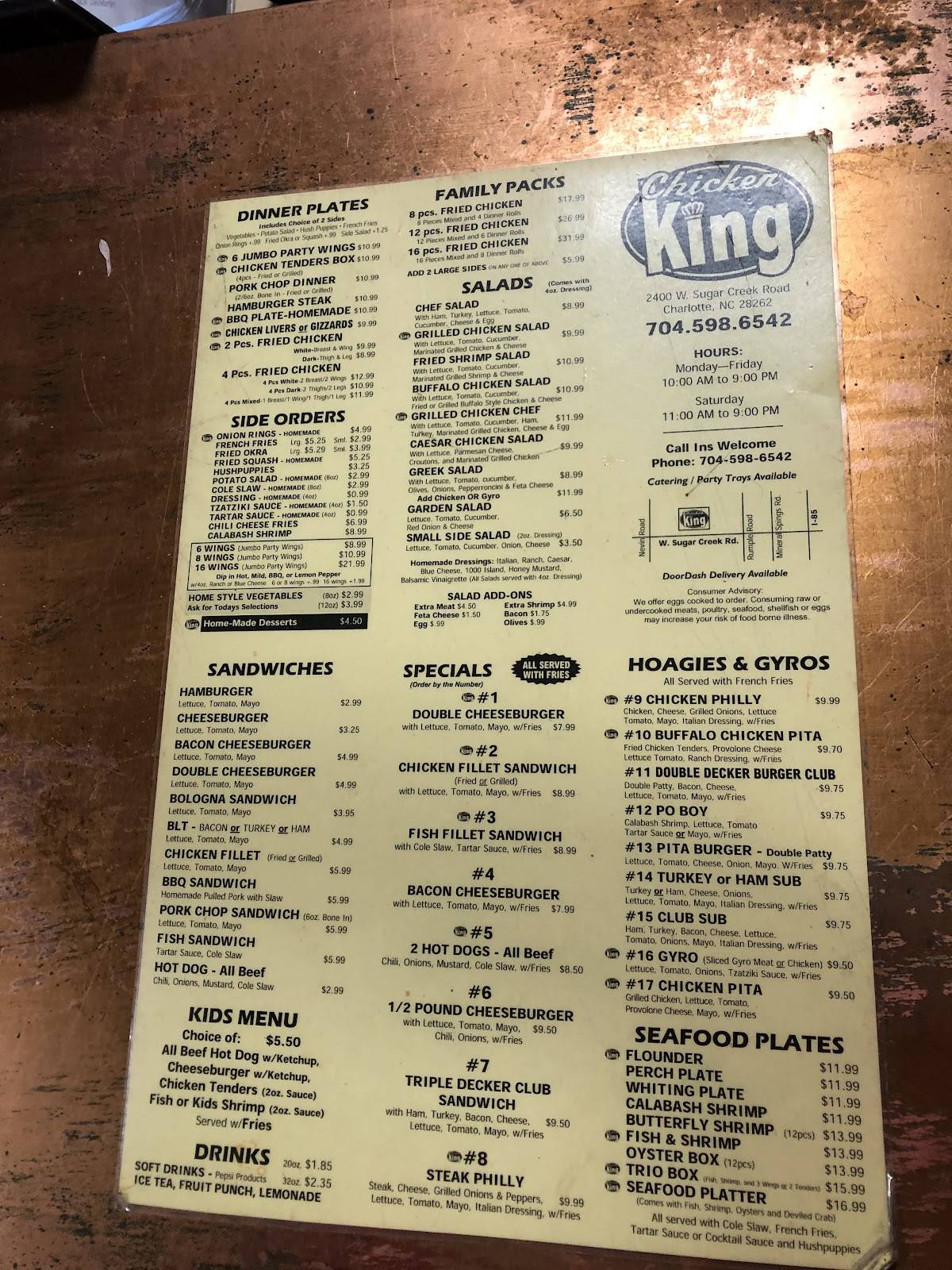 Menu at Chicken King fast food, Charlotte, W Sugar Creek Rd A