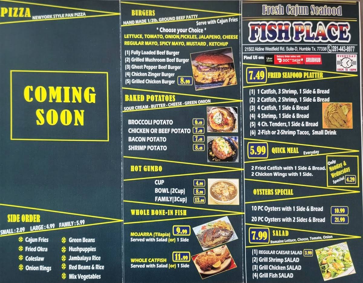 Menu at Fish Place fast food, Houston, Aldine Westfield Rd
