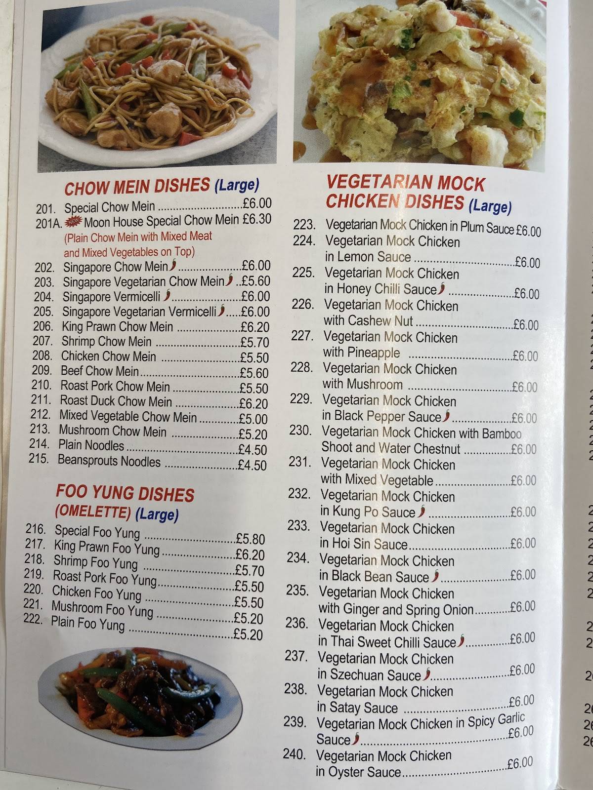Menu at Moon House fast food, Maesteg