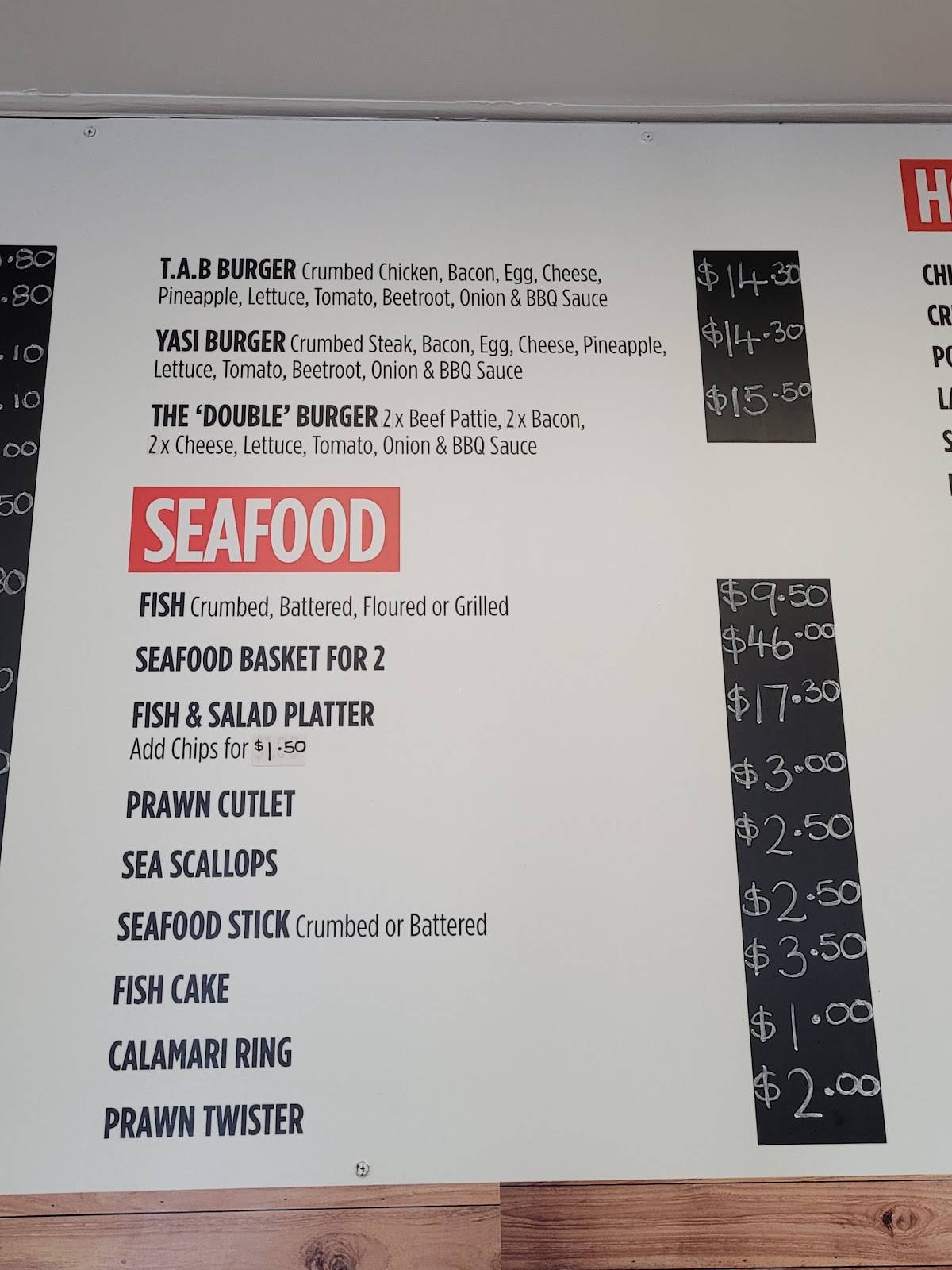 Menu at Take-A-Break Burger Bar, Kirwan