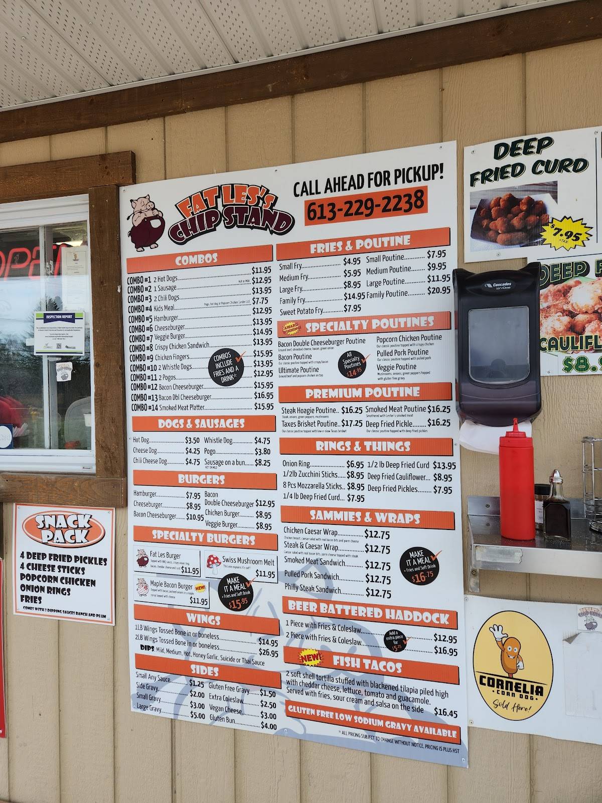 Menu at Fat Les's Chip Stand restaurant, Kemptville, 639 Van Buren St