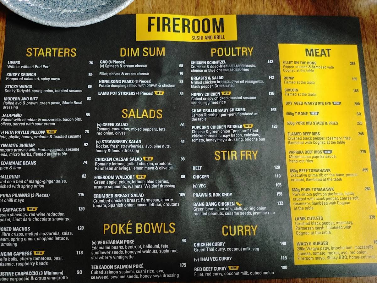 Menu at Fireroom Castle Gate restaurant, Pretoria