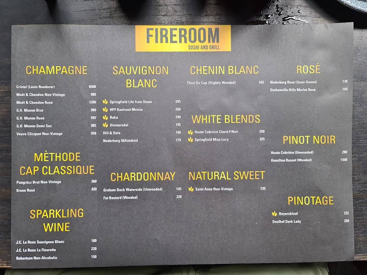 Menu at Fireroom Castle Gate restaurant, Pretoria