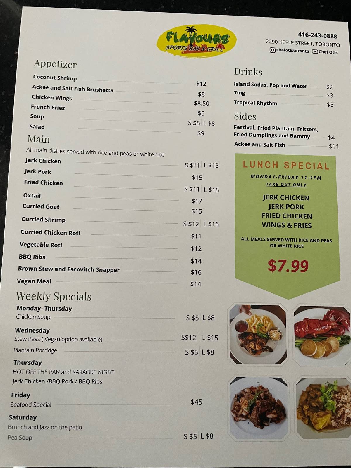 Menu at Flavours Sports Bar and Grill, Toronto