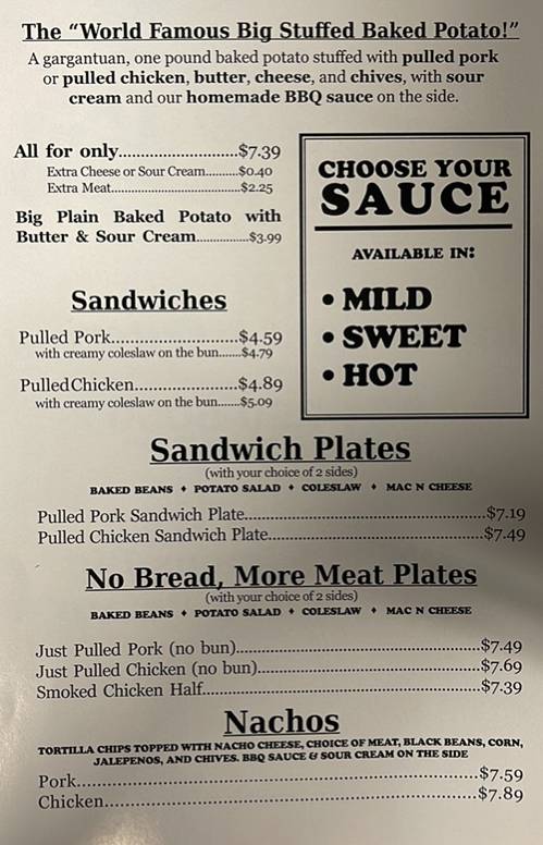Menu at Flying Pig BBQ & Catering, Crossville