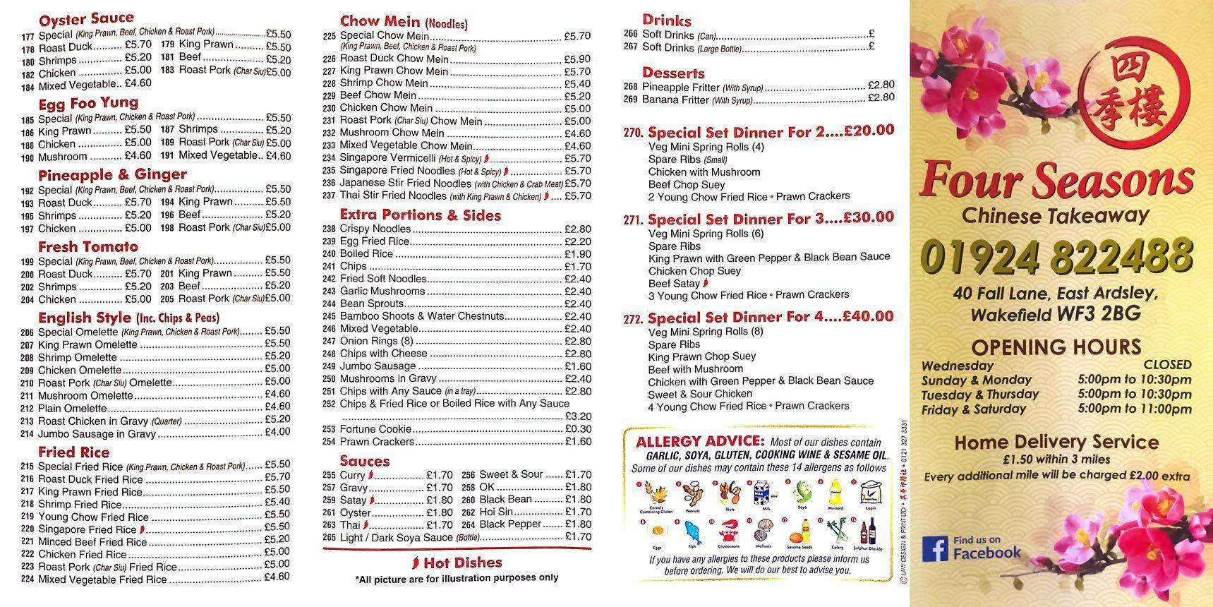 Menu at Four Seasons, Wakefield, 40 Fall Ln