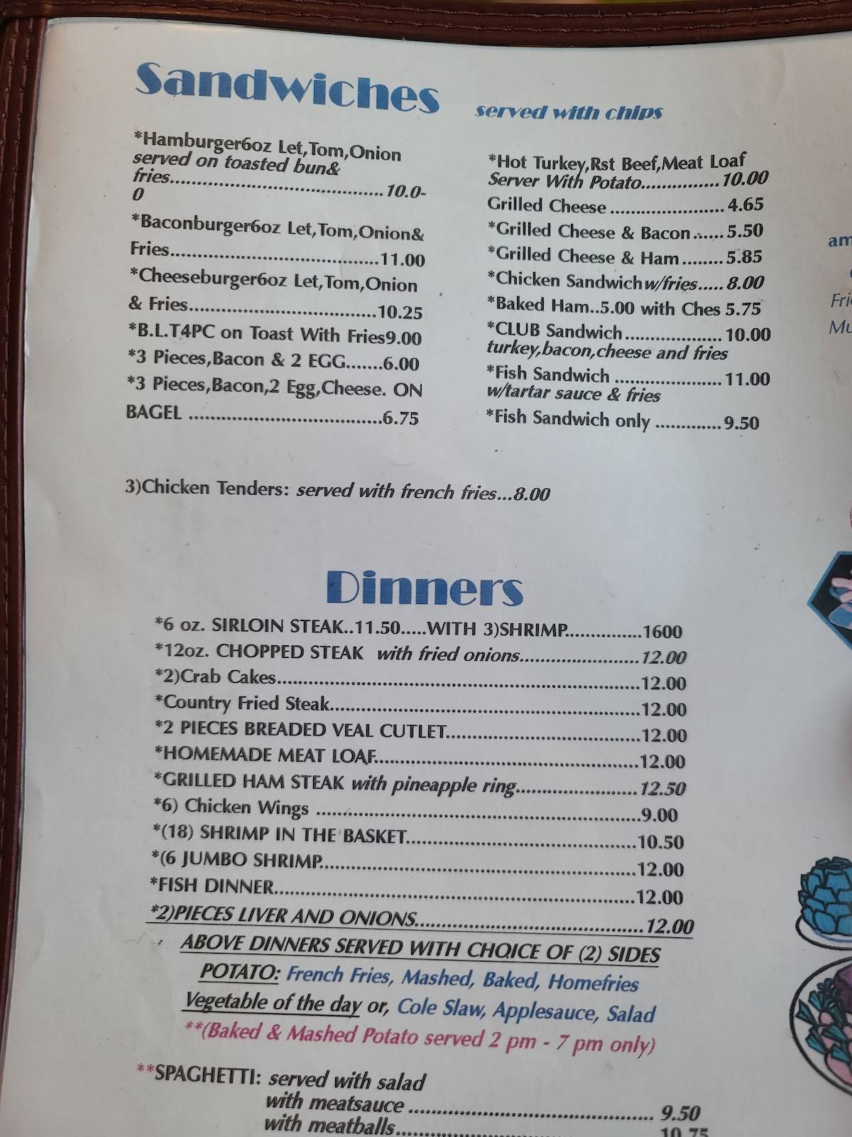 Menu at Frank & Shirley's Restaurant, Pittsburgh