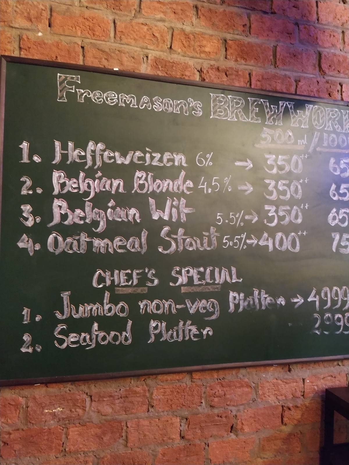 Menu at Freemason’s Brewworks, Guwahati