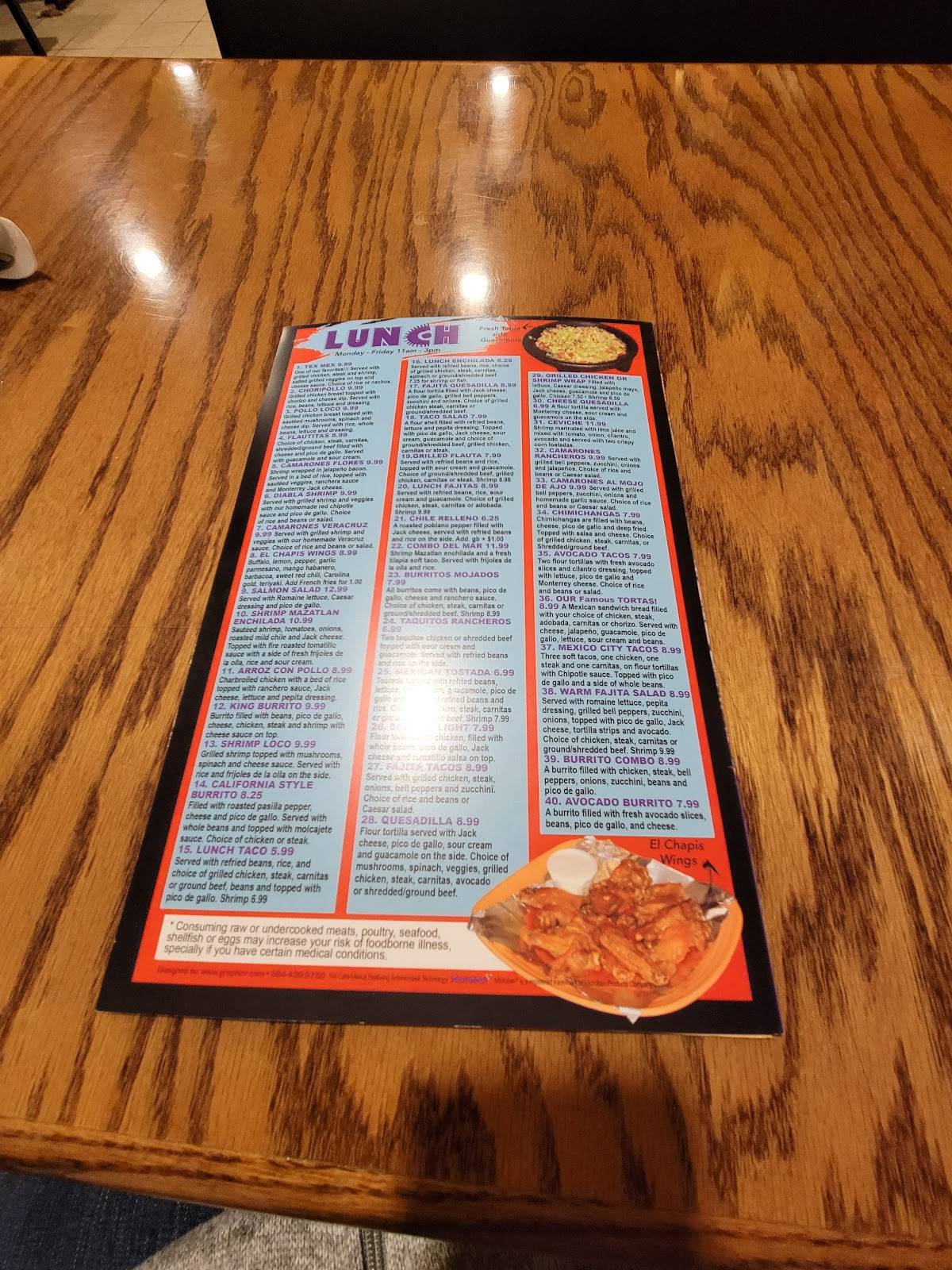 Menu at Frida’s House restaurant, Gaffney