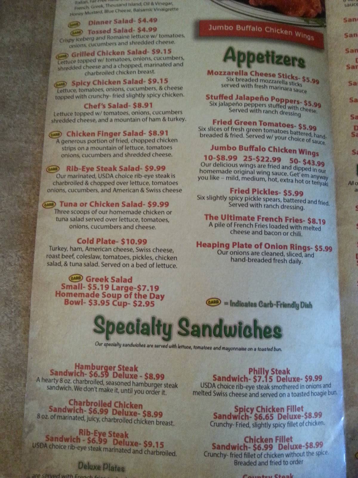 Menu at Clock of Gaffney restaurant, Gaffney