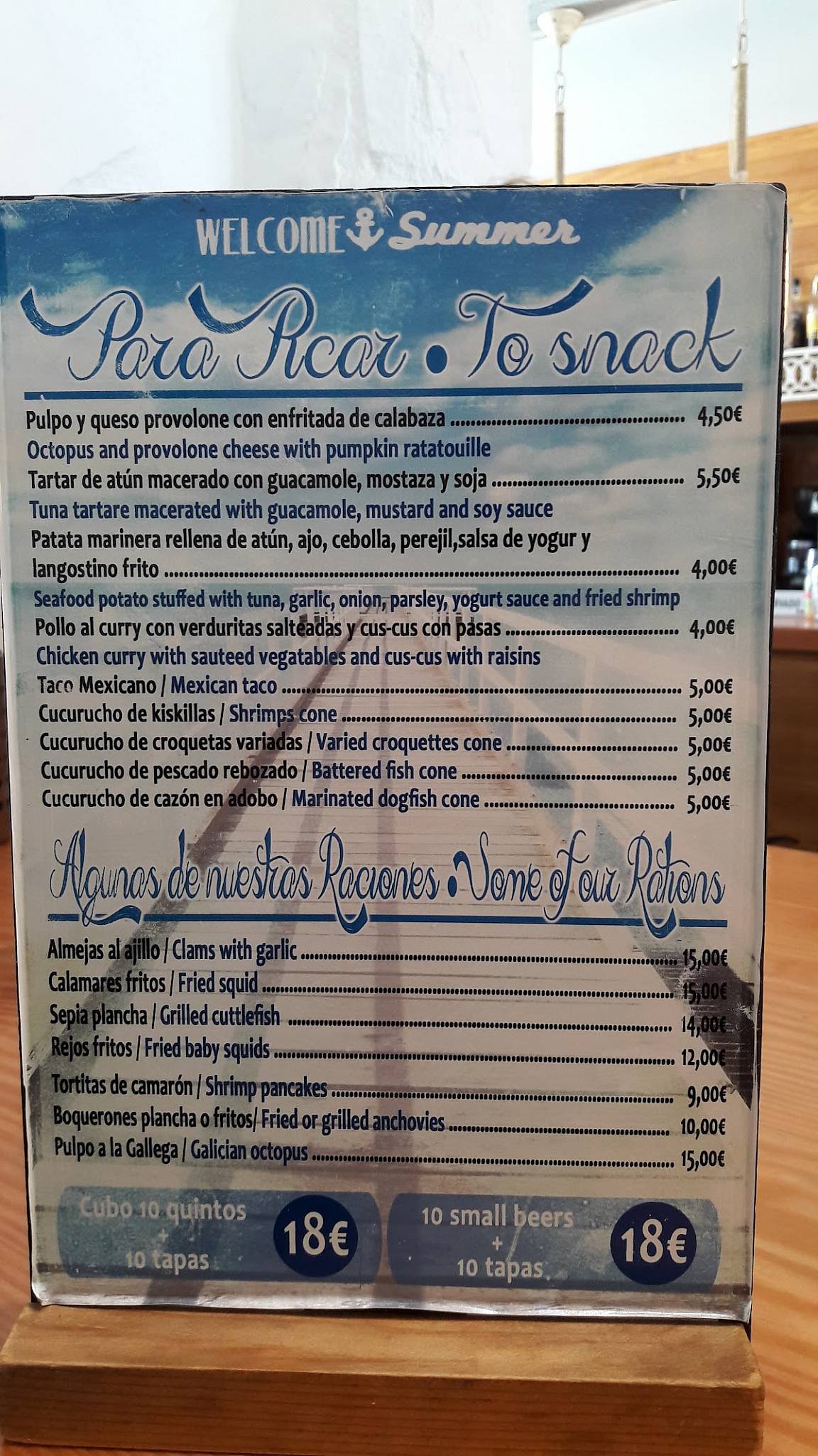 Carta del restaurante Boracay Beach Garrucha, Garrucha