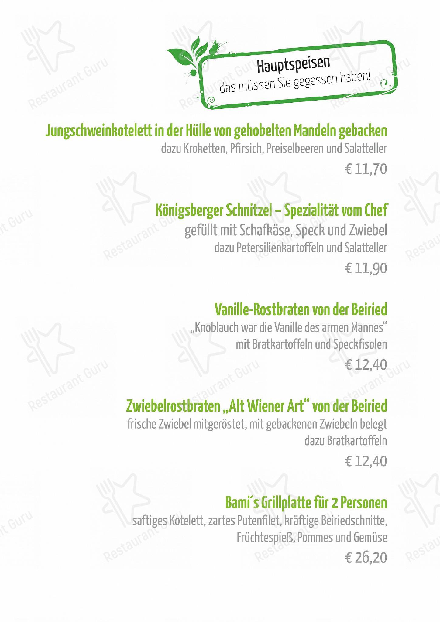 Speisekarte von Gasthaus Pension Baumgartner restaurant, Aspang Markt