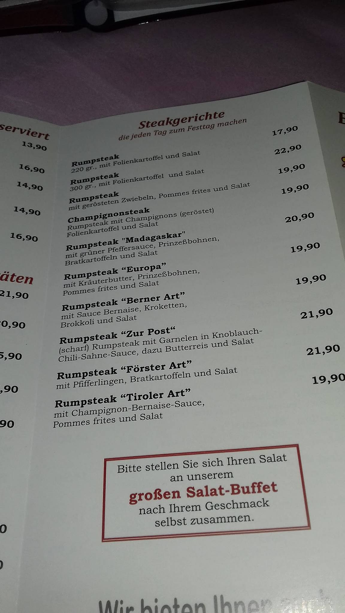 Speisekarte von Gaststätte Zur Post restaurant, Bad Münstereifel