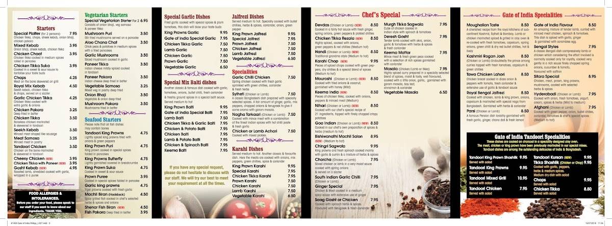 Menu at Gate of India Restaurant( Best indian restaurant in Morley), Leeds