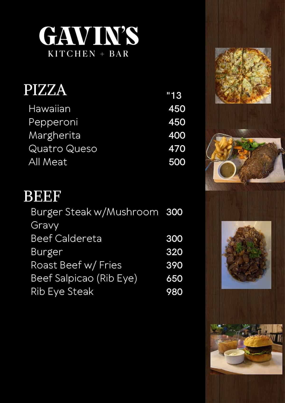 Menu at Gavin's kitchen + bar, Coron