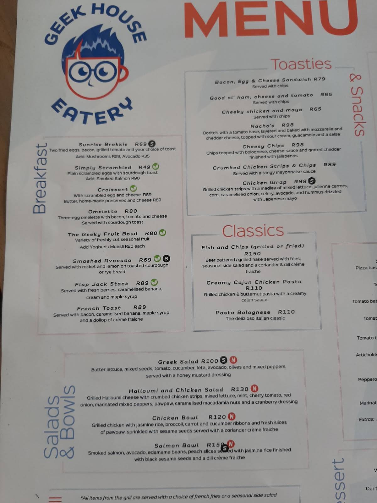 Menu at Geek House Eatery restaurant, Pretoria