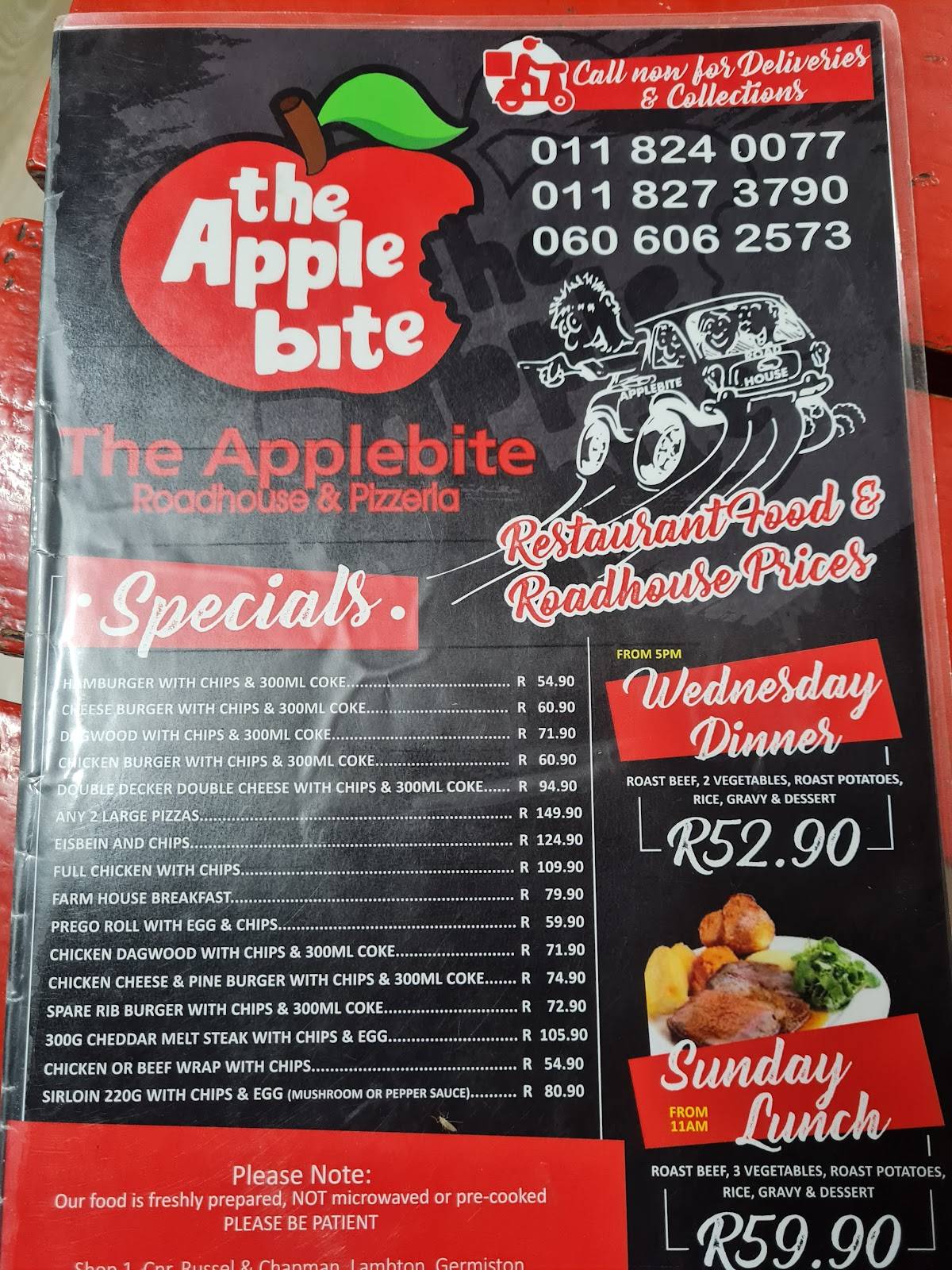 Menu at The Apple Bite Roadhouse & Pizzeria, Germiston