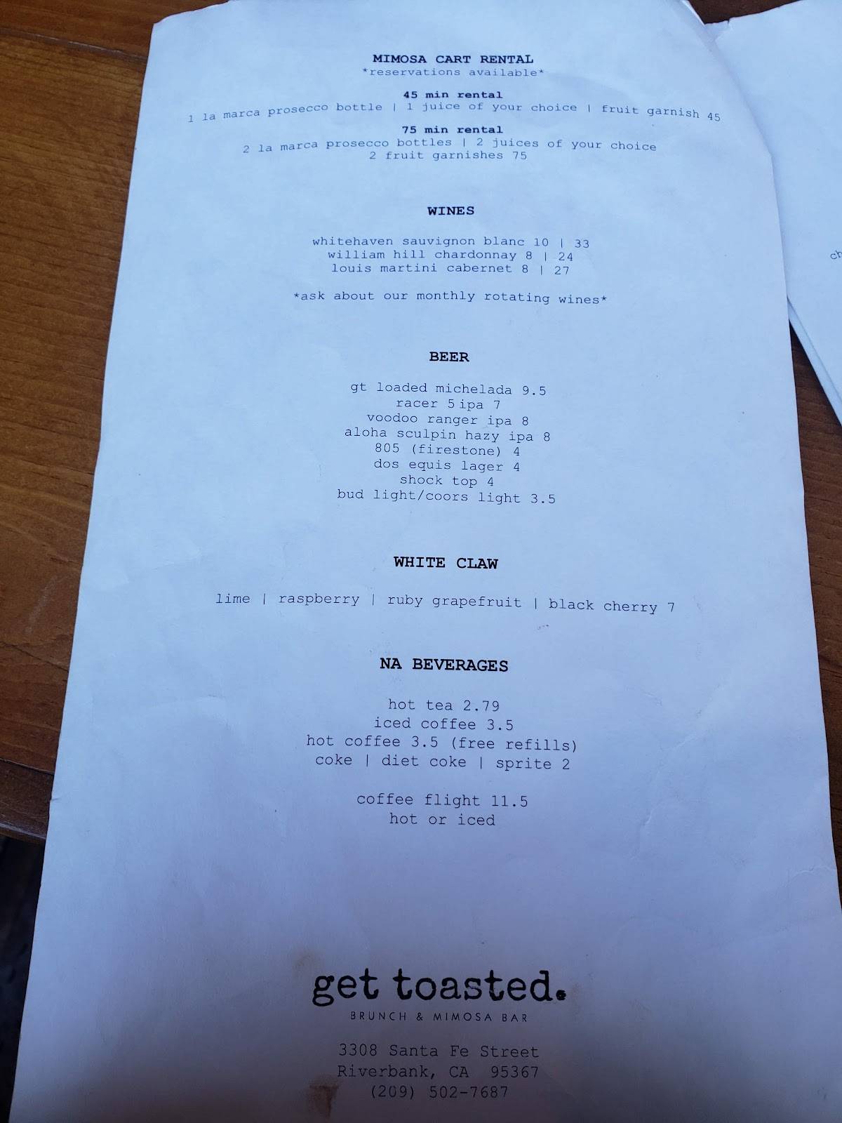 Menu at Get Toasted restaurant, Riverbank
