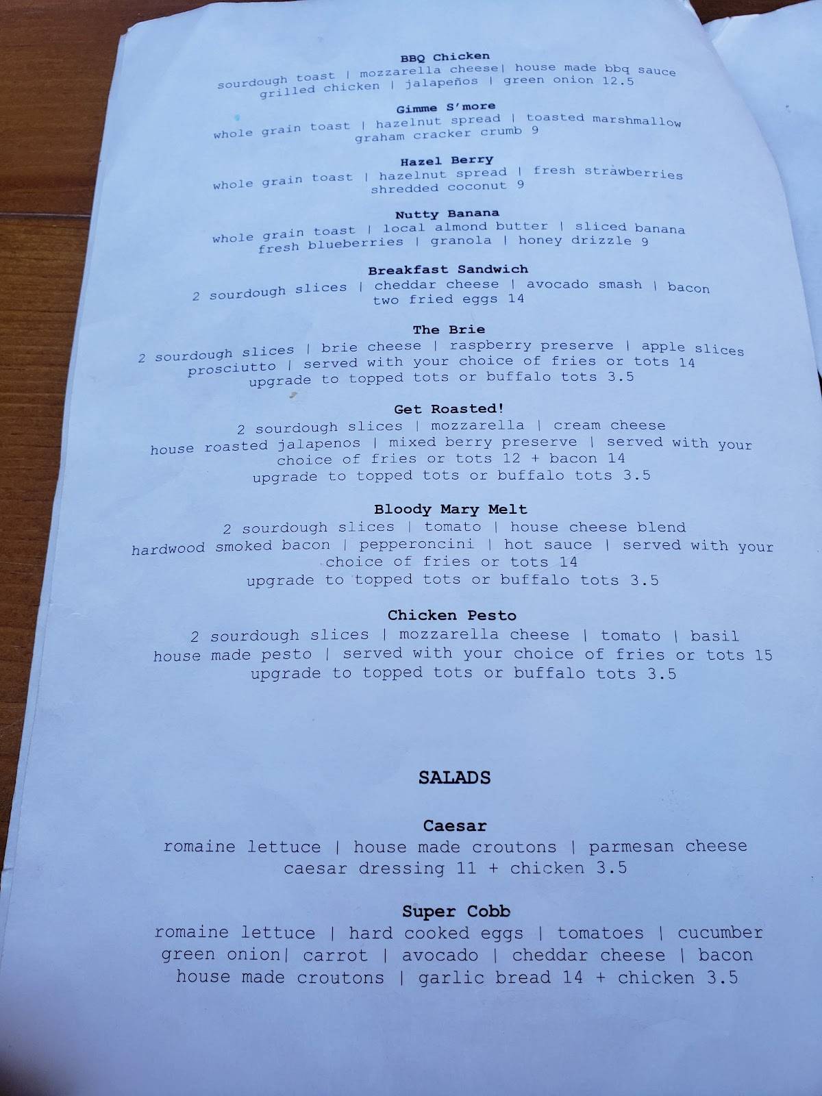 Menu at Get Toasted restaurant, Riverbank