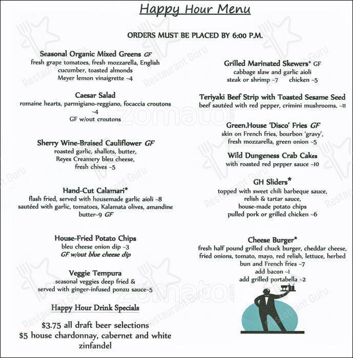 Menu at Greenhouse Restaurant, Gig Harbor