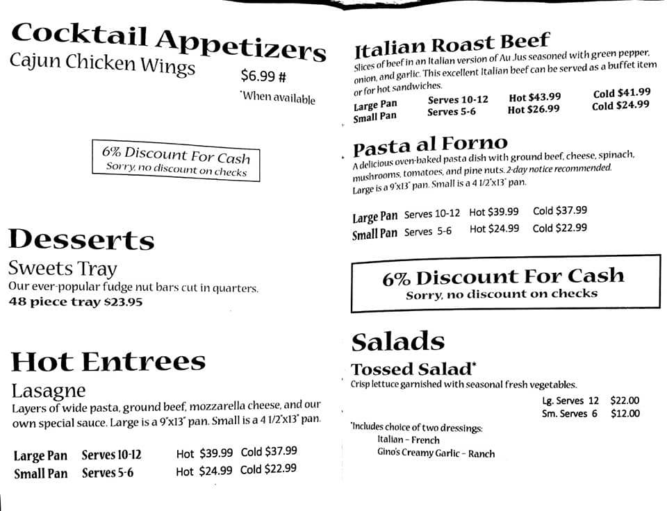 Menu at Gino's Italian Deli restaurant, Madison, Verona Rd