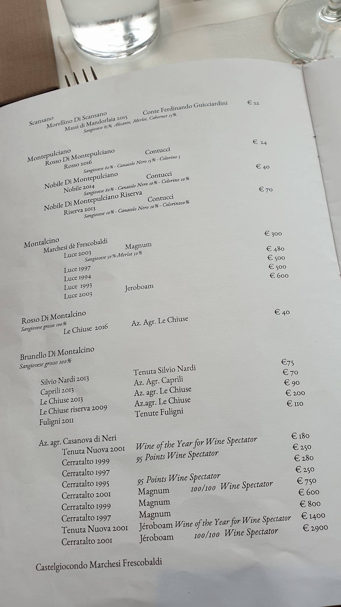 Menu at Golden View Firenze restaurant, Florence