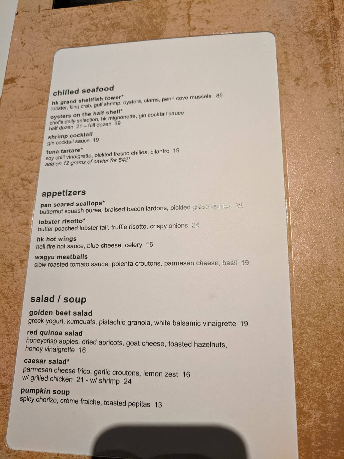 Menu at Gordon Ramsay Hell's Kitchen restaurant, Stateline
