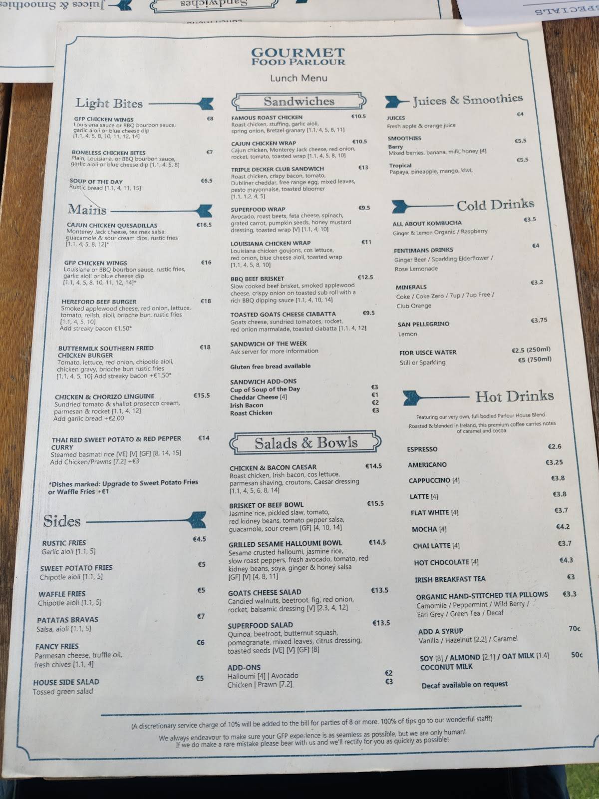 Menu at Gourmet Food Parlour Santry pub & bar, Dublin, Northwood